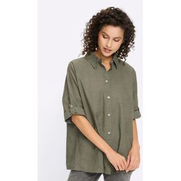 Heine Damen Hemdbluse, gr&uuml;n, Gr. 34, unifarben, 55% Leinen, 45% Baumwolle, Blusen