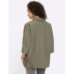 Heine Damen Hemdbluse, gr&uuml;n, Gr. 38, unifarben, 55% Leinen, 45% Baumwolle, Blusen
