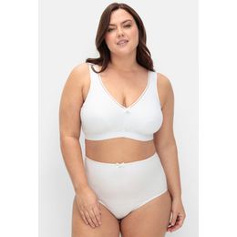sheego Damen Entlastungs-BH, Gr. 120, schwarz, 95% Baumwolle, 5% Elasthan, Netzmaterial:100% Polyamid, Spitze:10% Elasthan, 90% Polyamid, BHs