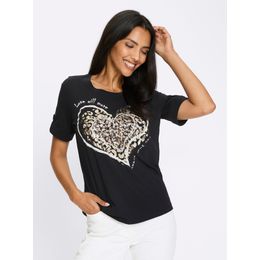 Classic Basics Damen T-Shirt "Kurzarm-Shirt"schwarz, goldfarben, Gr. 56, bedruckt, gemustert, 100% Baumwolle, Shirts