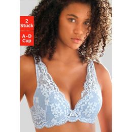 Petite Fleur Damen Push-up-BH, Gr. 70, blau, Spitze, Obermaterial: 60% Polyamid, 35% Polyester, 5% Elasthan, BHs, in High Apex Schnittform, Dessous