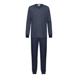 Mey Herren Schlafanzug "Bennison", Gr. 52, blau, Feinstrick, Obermaterial: 48% Schurwolle, 48% Polyester, 4% Elasthan, Homewear-Sets