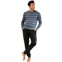 H.I.S. H.I.S Herren Pyjama, Gr. 44, blau, Jersey, Obermaterial: 100% Baumwolle, gestreift, Basic, Homewear-Sets, Schlafanzug mit aufwendig gestreiftem