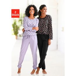Vivance Dreams Damen Pyjama, Gr. 36, lila, Single Jersey, Obermaterial: 100% Baumwolle, Basic, Homewear-Sets, mit Sternenmuster