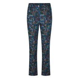 GOLDNER Damen Stoffhose "Kurzgr&ouml;&szlig;e Kn&ouml;chellange Stretch-Druckhose LOUISA", blau, Gr. 21, Obermaterial: 95% Polyester PES. 5% Elasthan EL., Hosen,