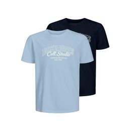 Jack & Jones Jungen T-Shirt "JJMAKOTO TEE SS CREW NECK 2PK JNR", blau, Gr. 128, JACK & JONES JUNIOR, bedruckt, Single Jersey, Obermaterial: 100% Baumwolle, Shirts