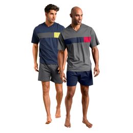 Le Jogger Herren Pyjama, Gr. 44, blau, Single Jersey, Obermaterial: 100% Baumwolle, unifarben, Basic, Homewear-Sets, mit Colourblock-Eins&auml;tzen