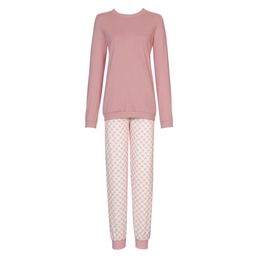Calida Damen Pyjama "Lovely Nights", Gr. L, rosa, Single Jersey, Obermaterial: 100% Baumwolle, gemustert, unifarben, Homewear-Sets, mit Rippb&uuml;ndchen