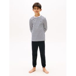 Jungen Schlafanzug "LS PJ CUFFED SET PRINT", Tommy Hilfiger Underwear, Gr. 152, blau, Jersey, Obermaterial: 95% Baumwolle, 5% Elasthan, gestreift,