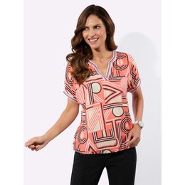 Inspirationen Damen Schlupfbluse, orange, Gr. 52, bedruckt, gemustert, mehrfarbig, 100% Viskose, Blusen