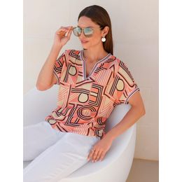 Schlupfbluse Inspirationen, Damen, Gr. 36, koralle, sand, bedruckt, 100% Viskose, bedruckt, gemustert, mehrfarbig, V-Ausschnitt, Blusen Schlupfbluse