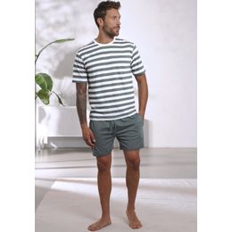 H.I.S. H.I.S Herren Pyjama, Gr. 44, gr&uuml;n, Jersey, Obermaterial: 60% Baumwolle, 40% Polyester, gestreift, Basic, Homewear-Sets, Schlafanzug aus Baumwoll-Mix