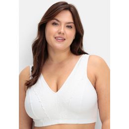 sheego Damen B&uuml;gelloser BH, Gr. 105, wei&szlig;, 95% Baumwolle, 5% Elasthan, Spitze:12% Elasthan, 88% Polyamid, BHs
