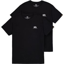 Herren Rundhalsshirt "Basic T Small Logo 2 Pack", schwarz, Gr. L, Alpha Industries, bedruckt, Single Jersey, Obermaterial: 100% Baumwolle, Shirts