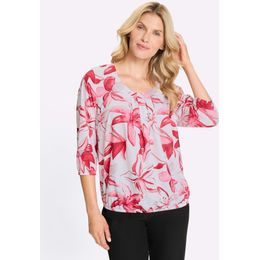 Classic Basics Damen Schlupfbluse, rot, Gr. 56, gebl&uuml;mt, gemustert, 100% Polyester, Blusen