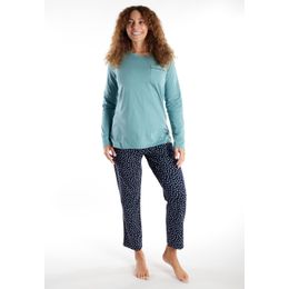 G&ouml;tzburg G&Ouml;TZBURG Damen Schlafanzug "Katerini", Gr. 46, gr&uuml;n, Obermaterial: 100% Baumwolle, Homewear-Sets, Rundhalsausschnitt, Langarm, lange Hose, Baumwolle,