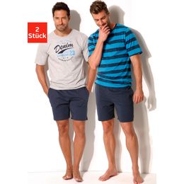 H.I.S. H.I.S Herren Pyjama, Gr. 56, blau, Jersey, Obermaterial: 100% Baumwolle, bedruckt, gestreift, Basic, Homewear-Sets, Schlafanzug mit unterschiedlichem