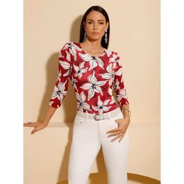 CR&Eacute;ATION L Rundhalsshirt CREATION L "Druck-Shirt", Damen, Gr. 36, rot, champagner, bedruckt, 95% Lyocell, 5% Elasthan, gebl&uuml;mt, gemustert, mehrfarbig, Rundhals, Shirts Rundhalsshirt