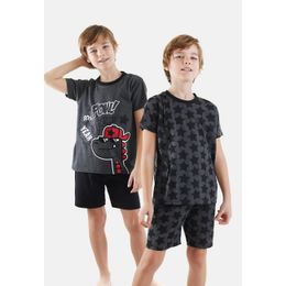 DENOKIDS Jungen Schlafanzug "Stars", Gr. 116, grau, 77% Polyester, 19% Baumwolle, 4% Elasthan, bedruckt, Homewear-Sets, im Doppelpack
