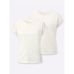 Rundhalsshirt Casual Looks "2er-Pack Shirts", Damen, Gr. 36, ecru, ecru, 100% Baumwolle, unifarben, Rundhals, Shirts Rundhalsshirt