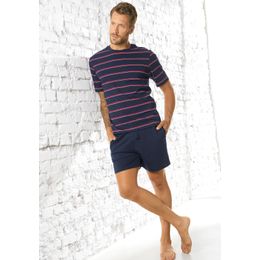 H.I.S. H.I.S Herren Pyjama, Gr. 44, blau, Single Jersey, Obermaterial: 60% Baumwolle, 40% Polyester, gestreift, Basic, Homewear-Sets, Schlafanzug mit