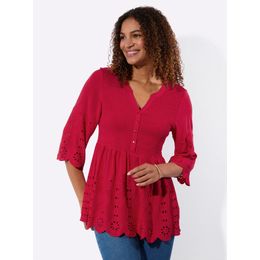 Spitzenbluse Inspirationen, Damen, Gr. 50, rot, 100% Viskose, unifarben, Rundhals, Blusen Spitzenbluse