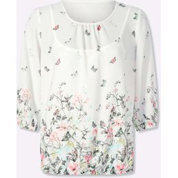 Inspirationen Damen Schlupfbluse, bunt, Gr. 42, bedruckt, gebl&uuml;mt, gemustert, mehrfarbig, 100% Polyester, Top:5% Elasthan, 95% Viskose, Blusen