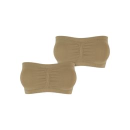Urban Classics Damen Sport-BH "Urban Classics Damen Ladies Pads Bandeau 2-Pack", Gr. XSkhaki, khaki, 90% Polyamid, 10% Elasthan, BHs