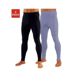 Clipper Herren Lange Unterhose, Gr. 9, blau, Feinripp, Obermaterial: 100% Baumwolle, meliert, unifarben, Unterhosen, aus weichem Single Jersey