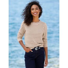 Ajourpullover Heine "Pullover", Damen, Gr. 34, beige, 50% Viskose, 25% Polyester, 25% Polyamid, unifarben, Pullover