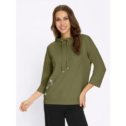 Sweatshirt Inspirationen, Damen, Gr. 50, oliv, 50% Modal, 44% Polyester, 6% Elasthan, bedruckt, gemustert, metallic, unifarben, Sweatshirts Sweatshirt