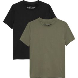 Jungen T-Shirt "2 PACK EMBRO LOGO SS TEE", gr&uuml;n, Gr. 10, Calvin Klein Jeans, unifarben, Single Jersey, Obermaterial: 100% Baumwolle, Shirts, f&uuml;r