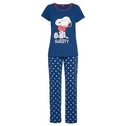 PEANUTS Damen Pyjama, Gr. 36, blau, Single Jersey, Obermaterial: 100% Baumwolle, bedruckt, gepunktet, Basic, Homewear-Sets, mit Snoopy-Druck und