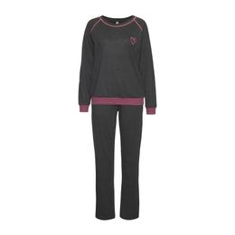 Vivance Dreams Damen Pyjama, Gr. 36, grau, Single Jersey, Obermaterial: 60% Baumwolle, 40% Polyester, Homewear-Sets, mit dekorativen Flatlock-N&auml;hten