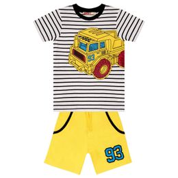 DENOKIDS Jungen Hausanzug "93 Truck", Gr. 98, wei&szlig;, 100% Baumwolle, bedruckt, Basic, Homewear-Sets, mit LKW-Print