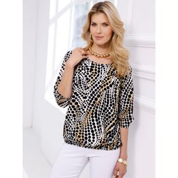 Classic Basics Damen Schlupfbluseelfenbein, schwarz, bedruckt, Gr. 48, bedruckt, gemustert, mehrfarbig, 100% Polyester, Blusen