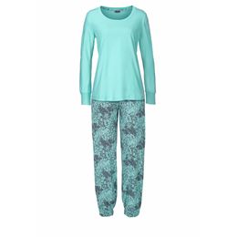 Buffalo Damen Pyjama, Gr. 32, gr&uuml;n, Single Jersey, Obermaterial: 100% Baumwolle, gemustert, unifarben, Homewear-Sets, mit gemusterter Hose und