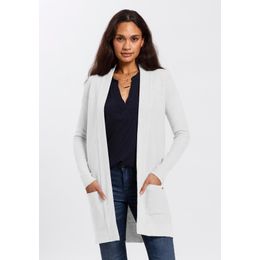 Tom Tailor Damen Longstrickjacke, wei&szlig;, Gr. L, unifarben, Strick, Obermaterial: 100% Baumwolle, Strickjacken, aus Rippstrick mit aufgesetzten Taschen
