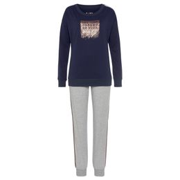 Vivance Dreams Damen Pyjama, Gr. 36, blau, Single Jersey, Obermaterial: 100% Baumwolle, Homewear-Sets, mit kontrastfarbenen Tape Details