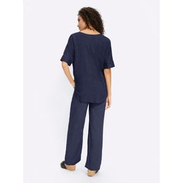 Heine Damen Hosenanzug, blau, Gr. 44, 55% Leinen, 45% Viskose, Anz&uuml;ge