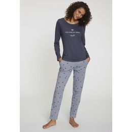 Vivance Dreams Damen Pyjama, Gr. 32, blau, Single Jersey, Obermaterial: 50% Baumwolle, 50% Viskose, gemustert, Basic, Homewear-Sets, mit s&uuml;&szlig;em
