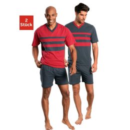 Le Jogger Herren Pyjama, Gr. 60, bunt, Jersey, Obermaterial: 100% Baumwolle, unifarben mit Farbeins&auml;tzen, Basic, Homewear-Sets, mit kontrastfarbigen