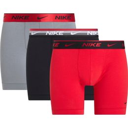Boxershorts NIKE UNDERWEAR "BOXER BRIEF 3PK", Herren, Gr. L, 3 Stk., blk mlic armx wb, u rd, cl gr h sh wb, Jersey, Obermaterial: 95% Baumwolle, 3% sonstige Fasern, 2% Elasthan, kontrastfarbene Details, unifarben, k&ouml;rpernah, Unterhosen, mit NIKE Logo-Elastikbund