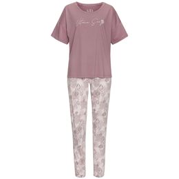 Vivance Dreams Damen Pyjama, Gr. 32, lila, Single Jersey, Obermaterial: 60% Baumwolle, 40% Polyester, gemustert, unifarben, Homewear-Sets,