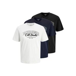 Jack & Jones JACK & JONES Herren Kurzarmshirt "JJMAKOTO TEE SS CREW NECK 3PK MP", wei&szlig;, Gr. L, bedruckt, Jersey, Obermaterial: 100% Baumwolle, Shirts