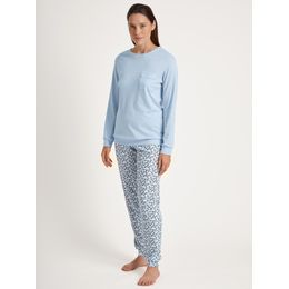 Calida Damen Schlafanzug "Sweet Dreams", Gr. M, blau, Interlock, Obermaterial: 100% Baumwolle, gemustert, Homewear-Sets, Langarm, Rundhals,