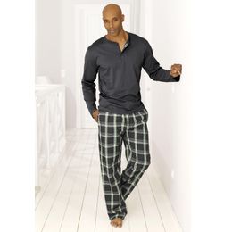 H.I.S. H.I.S Herren Pyjama, Gr. 44, grau, Jersey, Obermaterial: 100% Baumwolle. Unterteil: 100% Baumwolle, kariert, Basic, Homewear-Sets, Schlafanzug mit