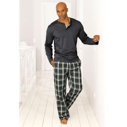H.I.S. H.I.S Herren Pyjama, Gr. 52, grau, Jersey, Obermaterial: 100% Baumwolle. Unterteil: 100% Baumwolle, kariert, Basic, Homewear-Sets, Schlafanzug mit