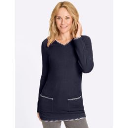Longpullover Classic Basics "V-Pullover", Damen, Gr. 40, marine, 100% Polyacryl, unifarben, Pullover Longpullover