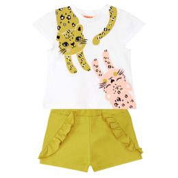 DENOKIDS Damen Hausanzug "Twin Leos", Gr. 104, wei&szlig;, 95% Baumwolle, 5% Elasthan, animal-print, Homewear-Sets, mit Leoparden-Print